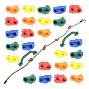 milliard diy rock climbing holds set with 8 foot knotted rope (25 pc. kit) kids indoor and outdoor play set use, includes mounting screws, handles and hooks.