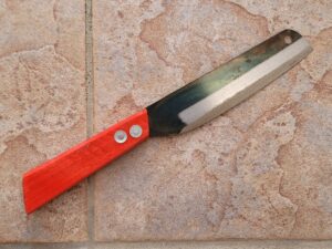 crude - japanese nakiri kitchen fruit knife, 6 inch, carbon steel, handmade