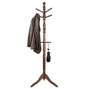 vlush free standing coat rack, wooden coat hat tree coat hanger holder coat hook entryway hall tree with solid rubber wood base, 10 hooks,coffee