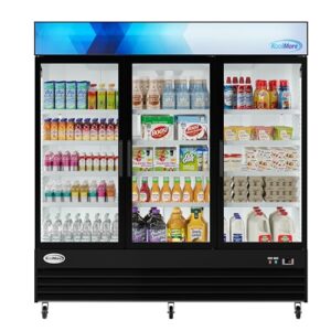 koolmore - mdr-3gd koolmore 78 1/4" commercial glass 3 door display refrigerator merchandiser - upright beverage cooler with led lighting - 53 cu. ft. black