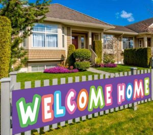 colormoon large welcome home banner, homecoming party decorations, housewarming party decorations, military homecoming, return party sign a (9.8 x 1.6 feet)