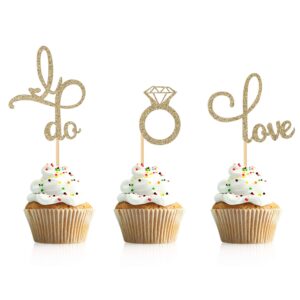 donoter 48 pcs gold glitter diamond ring love i do cupcake topper picks for wedding engagement party cake decorations