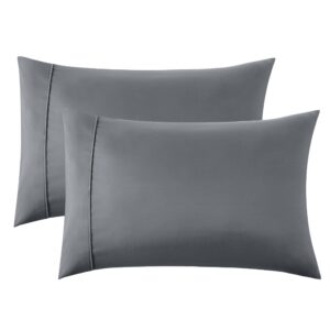 bedsure queen pillow cases set of 2 - dark grey polyester microfiber pillowcase 2 pack, super soft and cozy gray cooling pillow case covers with envelop closure, 20x30 inches