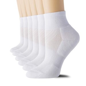 celersport 6 pack women's ankle socks with cushion, sport athletic running socks, 6 pair white, small