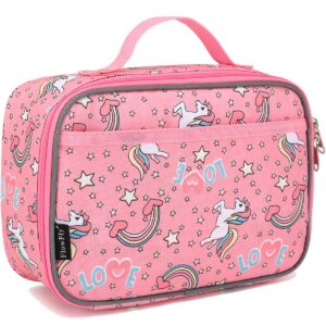 flowfly kids lunch box insulated soft bag mini cooler back to school thermal meal tote kit for girls, boys, unicorn