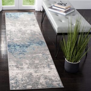 safavieh brentwood collection runner rug - 2' x 12', light grey & blue, modern abstract design, non-shedding & easy care, ideal for high traffic areas in living room, bedroom (bnt822f)