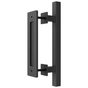 genius iron 12" heavy duty sliding barn door flush and pull handle, black rustic design handle for gate, garages