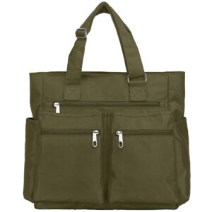 canvas tote bag waterproof nylon multi pocket shoulder bags laptop work bag teacher purse and handbags for women & men (army green)