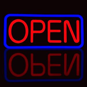 brittech 21'' x 10'' ultra bright led neon open sign - remote controlled - get your business seen day or night(21'' x 10'' blue/red)