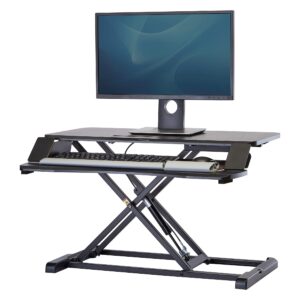 fellowes corsivo height adjustable standing desk, sit to stand, gas spring riser converter, tabletop workstation, desk riser (8091001)