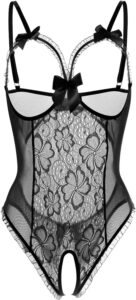 aibingge lingerie for women sexy teddy one-piece lace babydoll bodysuit nightie plus size(black,m)