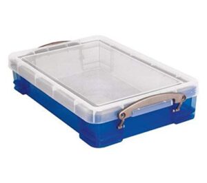 636643 really useful box(r) plastic storage box, 4 liters, 14 1/2in. x 10 1/4in. x 3 1/4in, transparent blue, office supplies by really useful boxes,usa