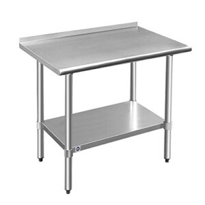 rockpoint stainless steel table for prep & work with backsplash 24x36 inches, nsf metal commercial kitchen heavy duty table with adjustable under shelf and table foot for restaurant, home and hotel