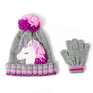 accsa toddler kids girl novelty colorful knit unicorn pony beanie hat age 6-9 yrs grey