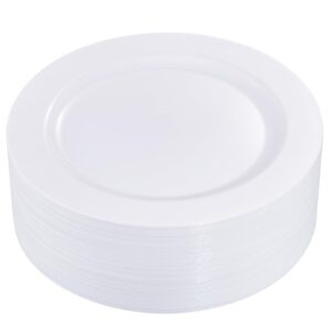 i00000 50pcs white plastic dinner plates 10.25 inch, premium disposable party plates, safe and reusable, heavy duty plastic plates perfect for wedding & party