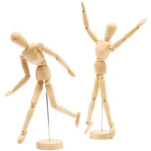 bright creations 2 pack posable figure wooden mannequin for drawing, 12-inch poseable art mannequin figures, wood human model for drawings and paintings, drawing mannequins with base