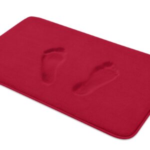 mayshine memory foam non slip anti fatigue bath mat | thick absorbent plush velvet bathroom rug - machine washable, 34x19, red