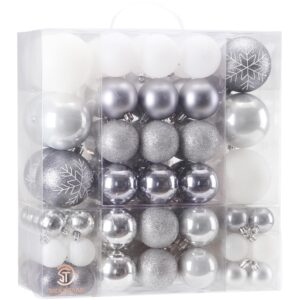 sea team 125-pack shatterproof silver christmas ball ornaments set, assorted multi-sized hanging baubles, xmas tree decorations, seasonal décor for holiday wreath garland, hooks included