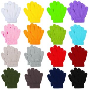 cooraby 16 pairs winter kids warm magic gloves full fingers stretchy knitted gloves for boys or girls