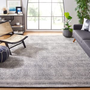 safavieh abstract collection area rug - 8' x 10', ivory & charcoal, handmade wool, ideal for high traffic areas in living room, bedroom (abt340h)