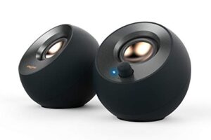 creative pebble v2 - minimalistic 2.0 usb-c powered desktop speakers, 3.5 mm aux-in, up to 8w rms power for computers and laptops, type-a adapter included and extended cable (black)