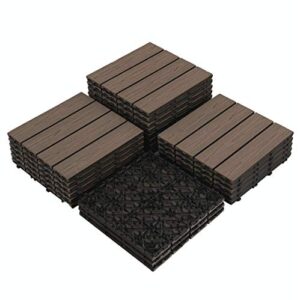 pandahome 22 pcs wood plastic composite patio deck tiles, 12”x12” interlocking decking tiles, water resistant for indoor & outdoor, 22 sq. ft - brazilian ipe