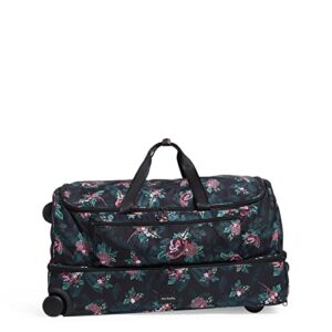 vera bradley women's recycled lighten up reactive xl foldable rolling duffle luggage, rose foliage, one size