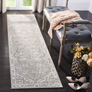 safavieh brentwood collection 2' x 12' cream/grey bnt852b medallion distressed non-shedding living room bedroom runner rug