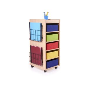 guidecraft rolling storage cart with 5 fabric bins: store school, art & craft and office supplies