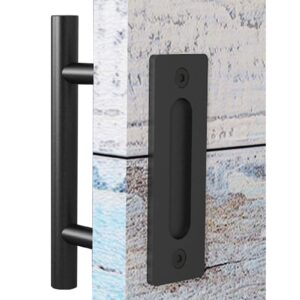 easelife 10" sliding barn door handles and pulls, rustic double sided hardware set, heavy duty, matte black powder coated finish, easy install