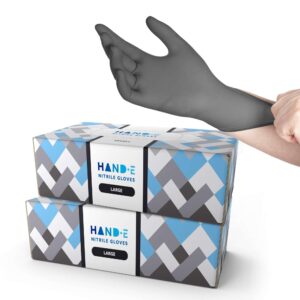 hand-e touch disposable grey nitrile gloves large - 400 count - powder free, latex free medical exam gloves with textured grip fingertips - cleaning, salon, painting, kitchen