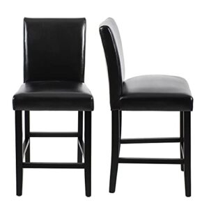 gotminsi set of 2 classic 24 inches counter height stools upholstered bar stools with solid wood legs and black leather counter stool(pu black)