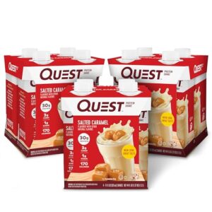 quest nutrition ready to drink salted caramel protein shake, 30g protein, 3g net carbs, gluten free, keto friendly, 11 fl.oz 4 count(pack of 3)