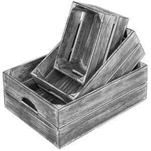 mygift country rustic gray washed wood storage decorative box, nesting wooden crate box container, set of 3