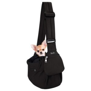 slowton dog carrier sling - hard bottom support dog carriers for small dogs with adjustable padded shoudler strap, dog purse for puppy cat pet with drawstring opening storage zipper pockets (black)