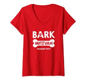 womens bark mitzvah | dog lover funny jewish bar mitzvah dogs gift v-neck t-shirt