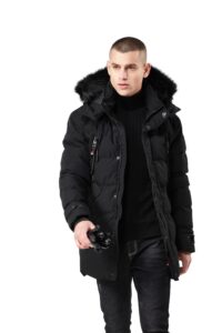 ween charm men's warm parka ski jacket water resistant puffer jacket long winter coat with detachable hood faux-fur trim