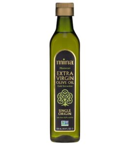 mina olive oil extra virgin 16.9 fl oz, new harvest, polyphenol rich olive oil for cooking, moroccan extra virgin olive oil, single origin olive oil, cold extraction, less than 0.2% acidity, 500 ml