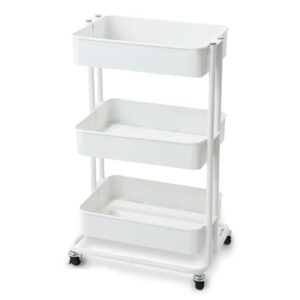 iris plaza kw-l001 kitchen wagon, tool wagon, 3 tiers, with casters, storage, shelf, width 17.5 x depth 13.8 x height 30.7 inches (44.5 x 35 x 78 cm), white