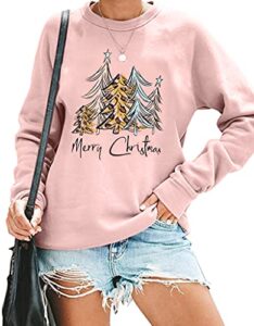 kiddad christmas sweatshirts for women merry christmas sweatshirt funny christmas trees graphic holiday party pullover tops pink