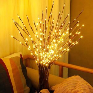 dk177 2 pack led branch light battery operated lighted branch vase filler willow tree artificial little twig power brown 30 inch 20 led for home romantic decoration, warm white