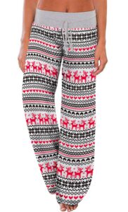 amiery women's christmas pajamas pants sleep high waisted lounge palazzo pants xmas pajama bottoms pants reindeer medium