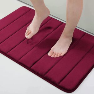 buganda memory foam bath mat, 30" x 20", ultra soft and non-slip bathroom rugs, water absorbent and machine washable bath rug for bathroom, shower, and tub, burgundy