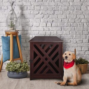 casual home wooden lattice pet crate, end table, espresso