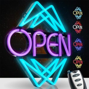 open sign with 49 color combinations, stand out! - neon led open sign for business window w remote - large jumbo bright leds visible day and night - by element lux - 20 x 22in