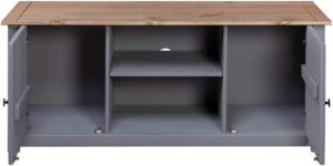 vidaxl solid pine wood tv stand - panama range - gray, retro design, ideal for living room, 47.2"x15.7"x19.7" with 2 doors, 2 compartments, scandinavian style