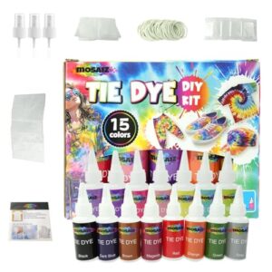 mosaiz tie dye kit, tie dye party kit for adults and large groups, permanent fabric dye art set, spray tie dye for creative activities and diy for kids, pre filled, non toxic, easy to use, no mess