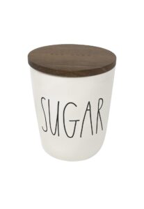 rae dunn sugar ceramic and wood lid cellar