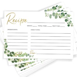 printed party recipe cards, gold greenery, set of 50