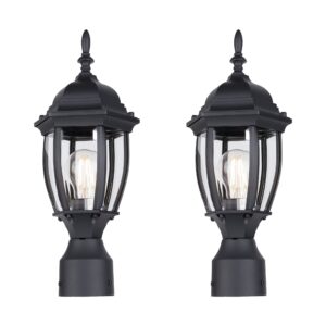 yeuloum outdoor post light pole lantern lighting fixture with one e26 base max 100w, aluminum housing plus glass, 2-pack (black finish)